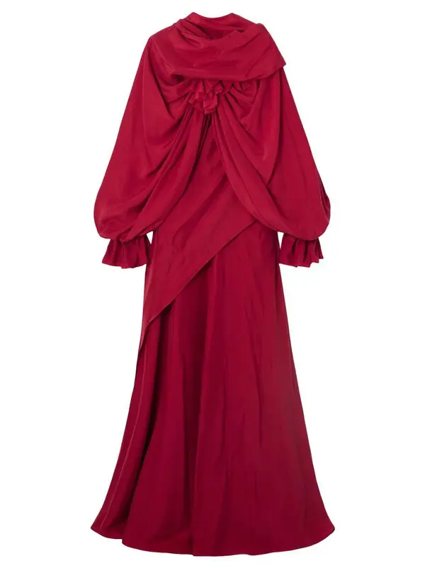 Alexander McQueen Cape-effect Ruffled Draped Silk-habotai Gown - Red