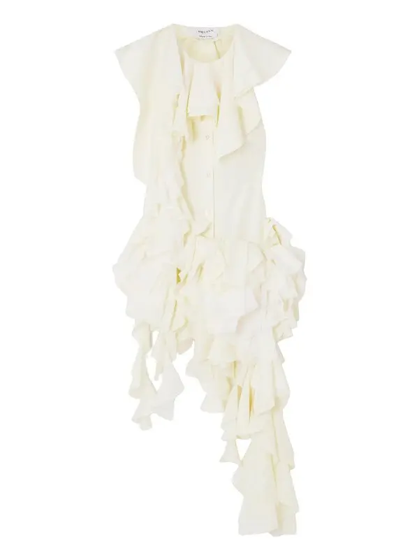 Alexander McQueen Asymmetric Open-back Ruffled Silk-chiffon Blouse - Ivory
