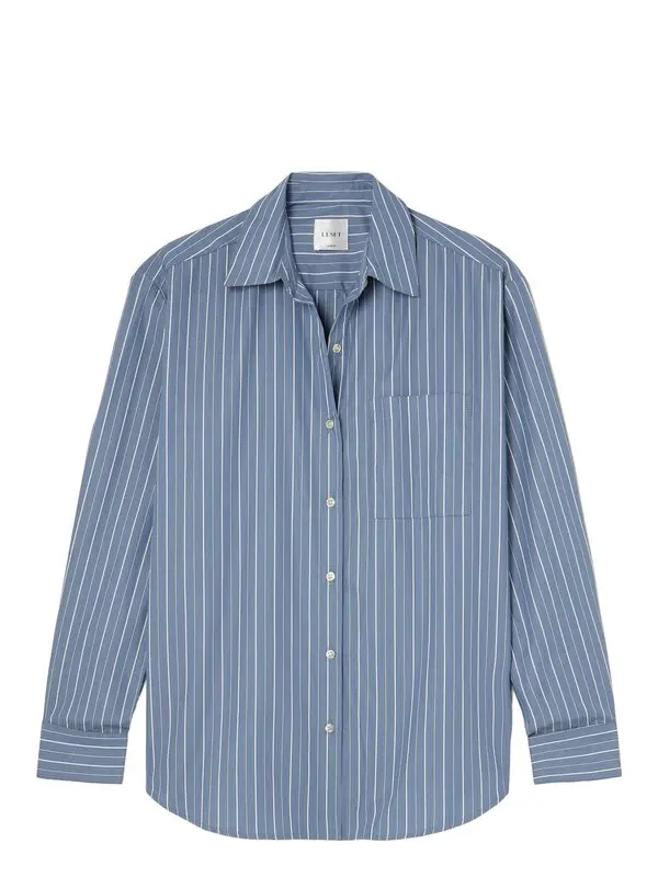 LESET Yoshi Striped Cotton And Lyocell-blend Poplin Shirt - Blue