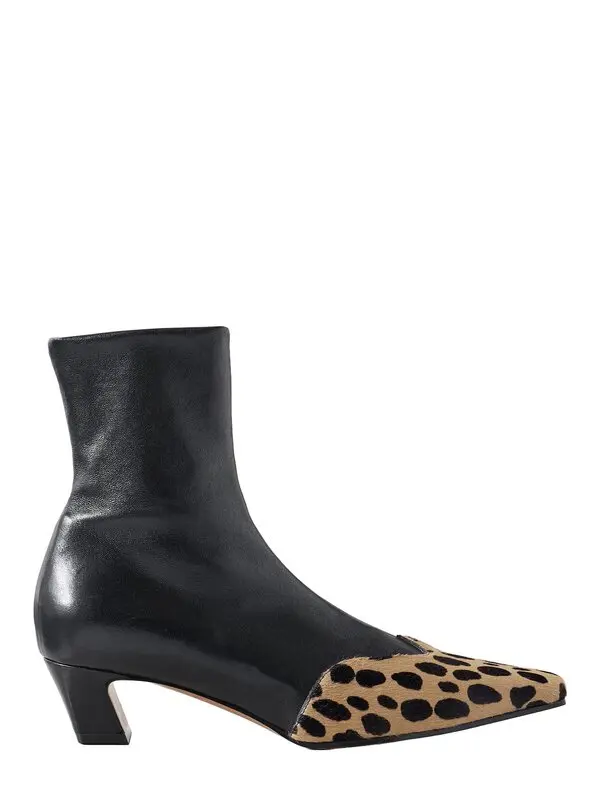 Khaite Nevada Leather And Leopard-print Calf Hair Ankle Boots - Black