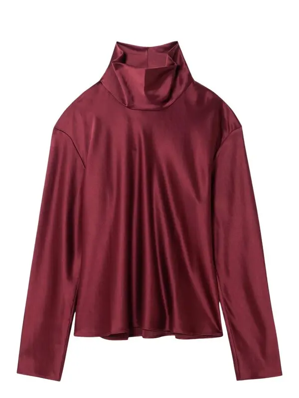 LESET Barb Draped Satin Blouse - Burgundy