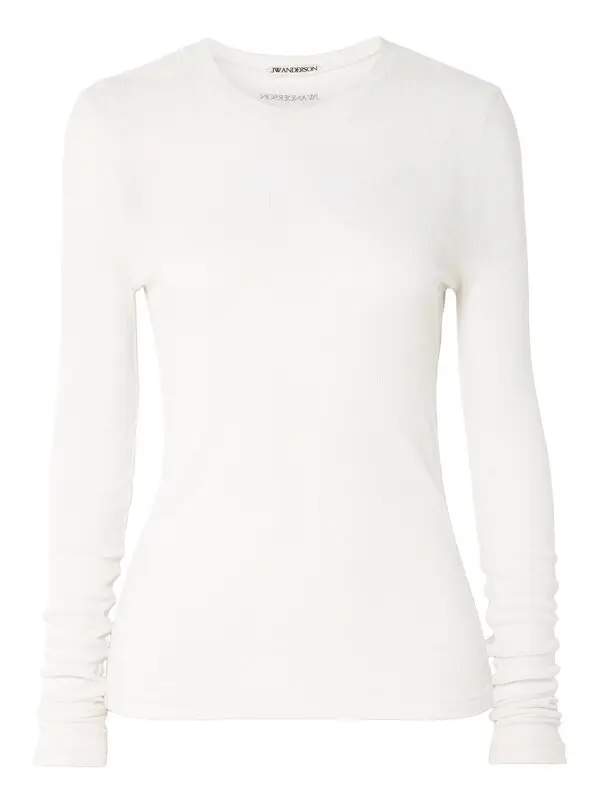 JW Anderson Ribbed Modal-jersey T-shirt - Neutrals