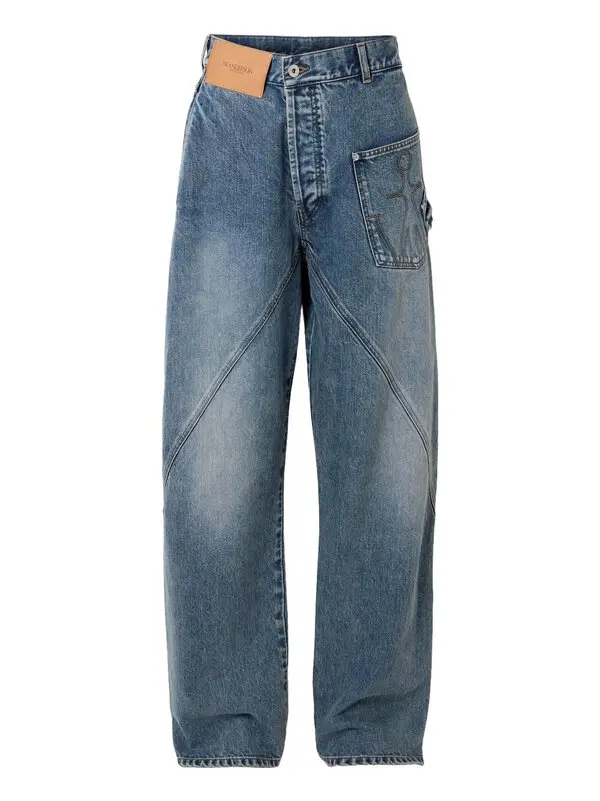 JW Anderson Twisted Asymmetric Embroidered High-rise Jeans - Blue