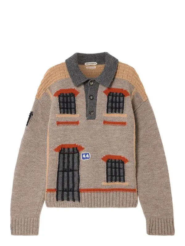 JW Anderson Intarsia-knit Wool Polo Sweater - Neutrals