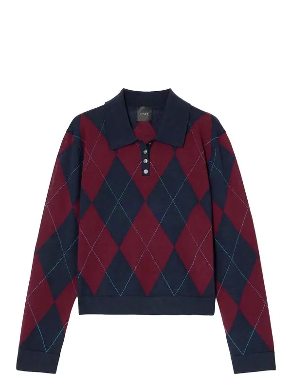 LESET James Argyle Merino Wool Polo Sweater - Red