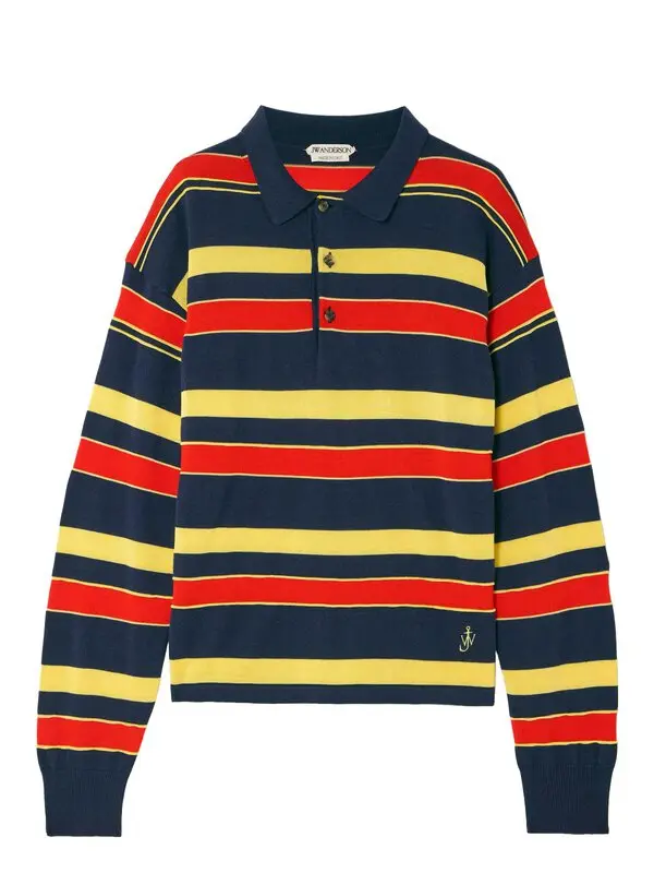 JW Anderson Embroidered Striped Cotton And Wool-blend Polo Shirt - Multi