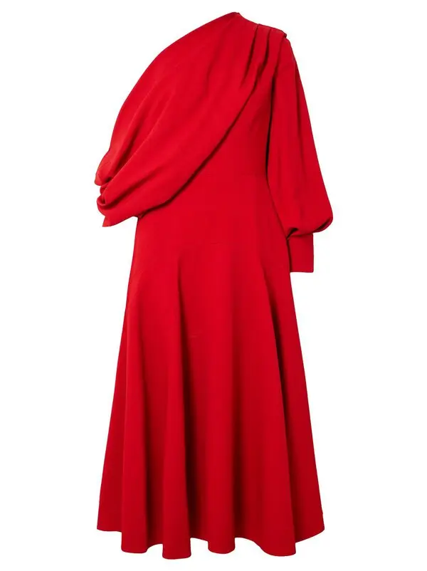 EMILIA WICKSTEAD Sehima One-shoulder Draped Crepe Midi Dress - Red