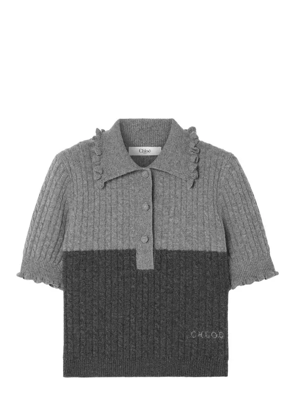 Chloé Cable-knit Wool And Cashmere-blend Polo Shirt - Gray