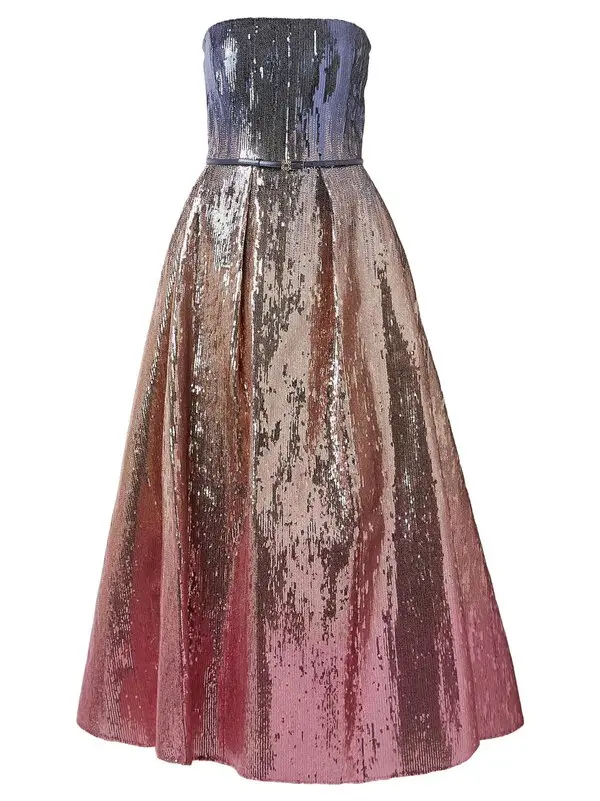Elie Saab Strapless Pleated Sequined Tulle Gown - Multi