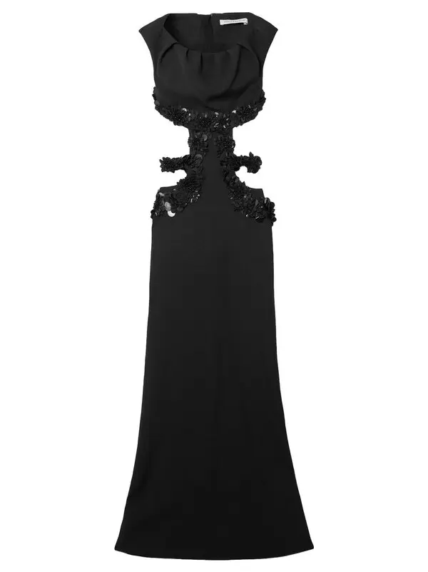 EMILIA WICKSTEAD Adit Cutout Embellished Gathered Crepe Gown - Black