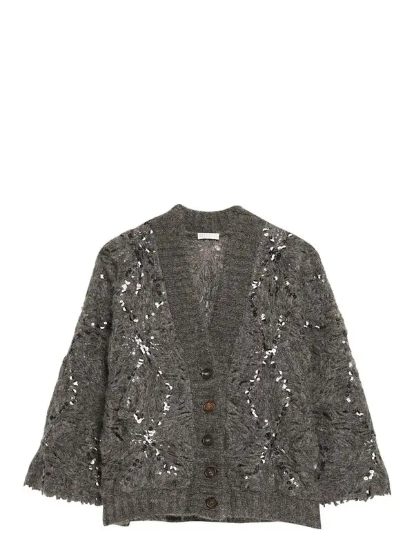 Brunello Cucinelli Wool-cashmere Sequined Cardigan - Charcoal