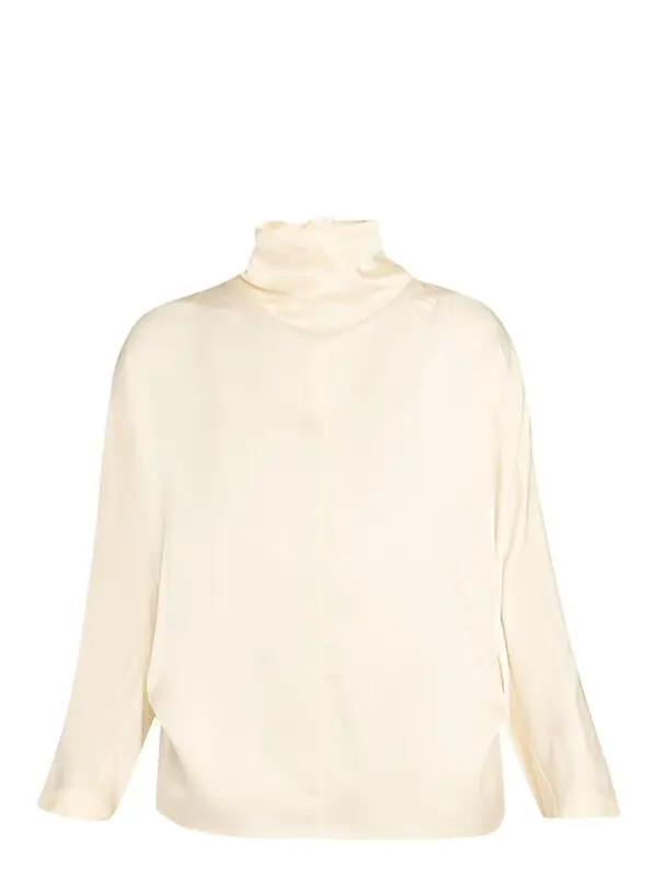 Brunello Cucinelli Fluid Silk Turtleneck Long-sleeve Blouse - Ivory