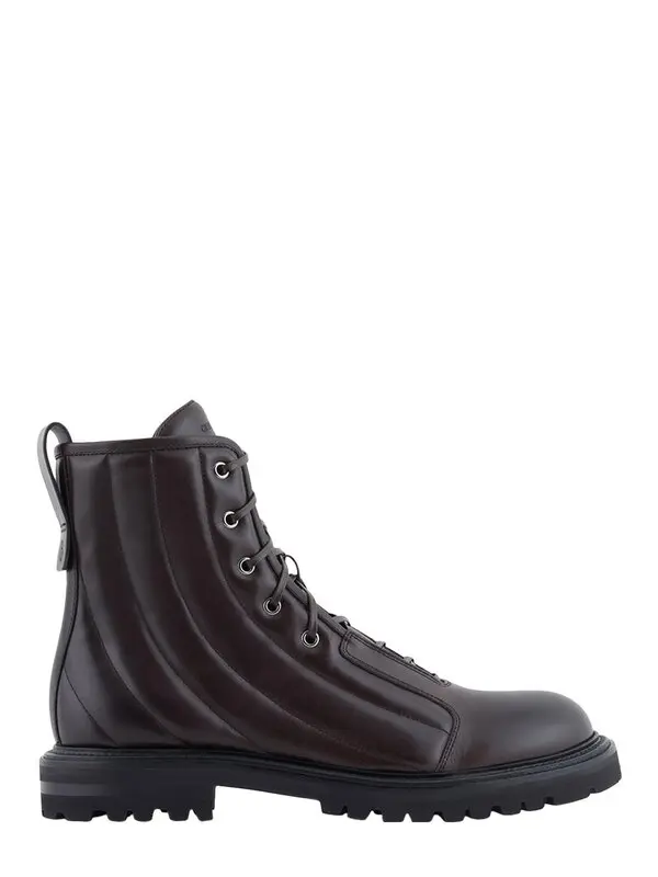 Giorgio Armani Quilted Leather Lace-up Ankle Boots - Dark Brown