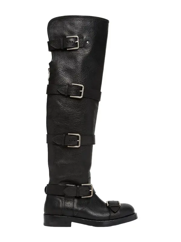 Dolce & Gabbana Leather Buckle Over-the-knee Boots - Black