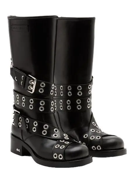 Mach & Mach Buckle Belt Moto Boots - Black