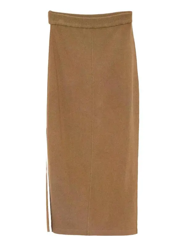 CUDDLEUP Knitted Maxi Skirt - Brown