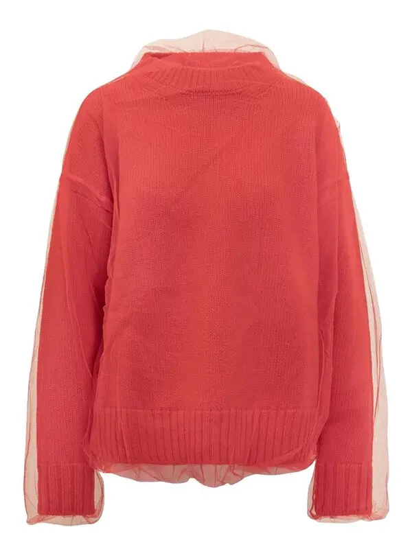 MSGM Jersey Cardigan With Tulle Overlay - Red