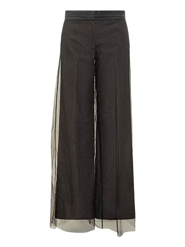 MSGM Wide Leg Pants With Tulle Panels - Grey