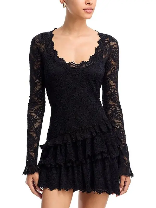 LoveShackFancy Rhea Lace Mini Dress - Black