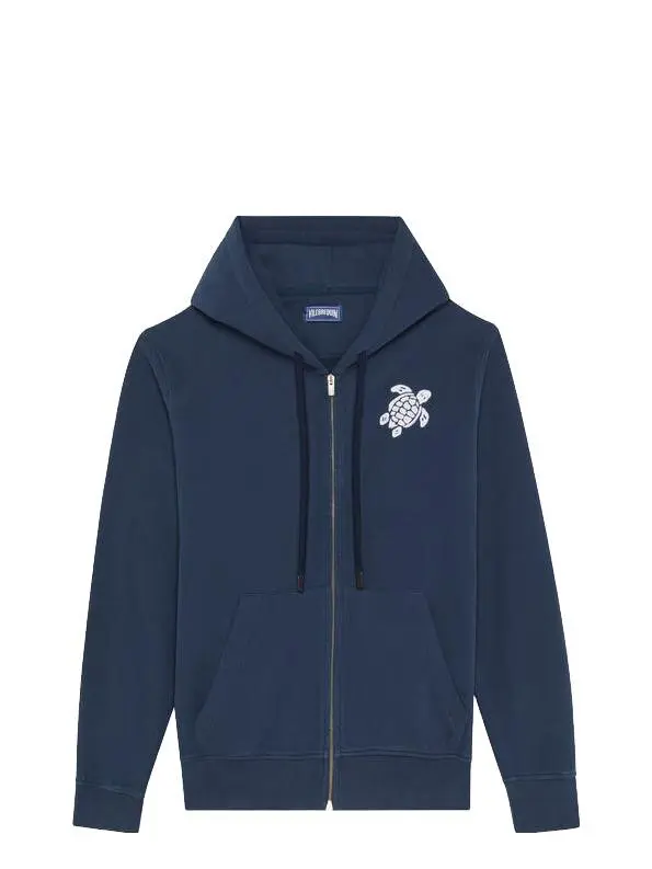 Vilebrequin Cotton Full Zip Hoodie With Turtle Embroidery - Blue