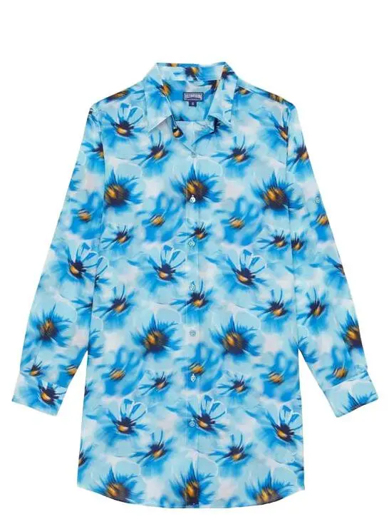 Vilebrequin Cotton Voile Poppies Shirt Dress - Blue