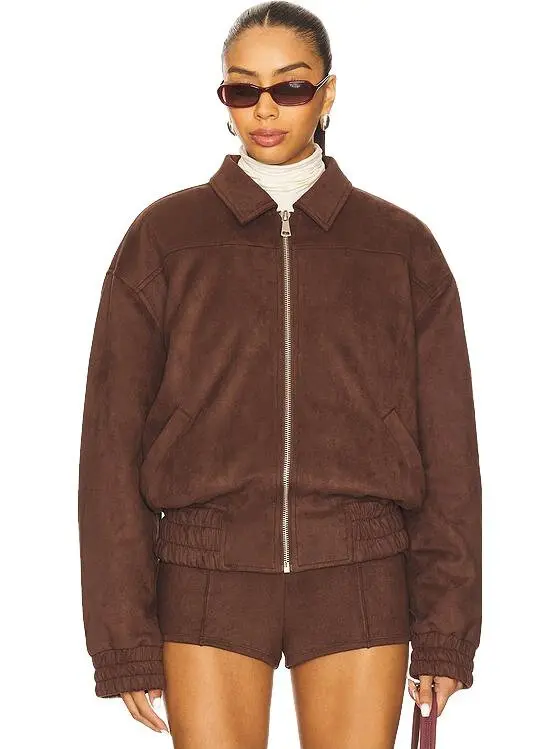 Superdown Jessica Faux Suede Bomber - Dark Brown