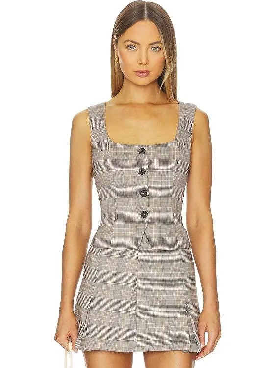 MORE TO COME Julieta Top - Grey Plaid