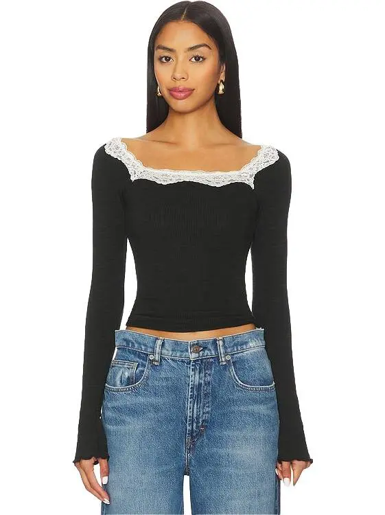 Free People X Intimately Oh My Darling Long Sleeve - Black Combo