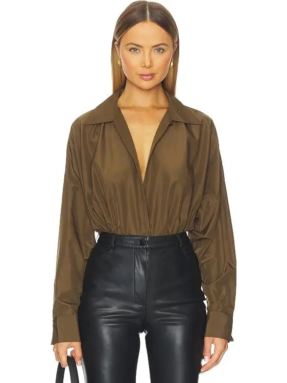 Norma Kamali Super Oversized Boyfriend Shirt Bodysuit - Bark