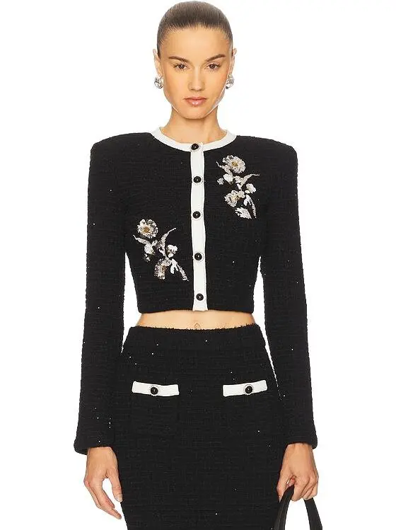 SELF-PORTRAIT Floral Textured Knit Jacket - Black