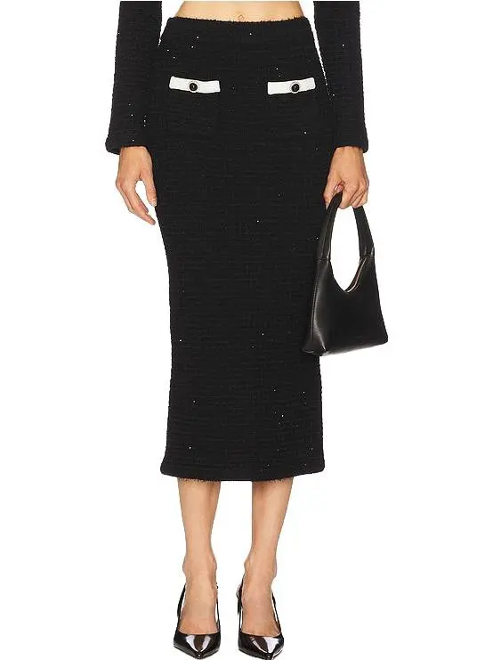 SELF-PORTRAIT Textured Knit Midi Skirt - Black