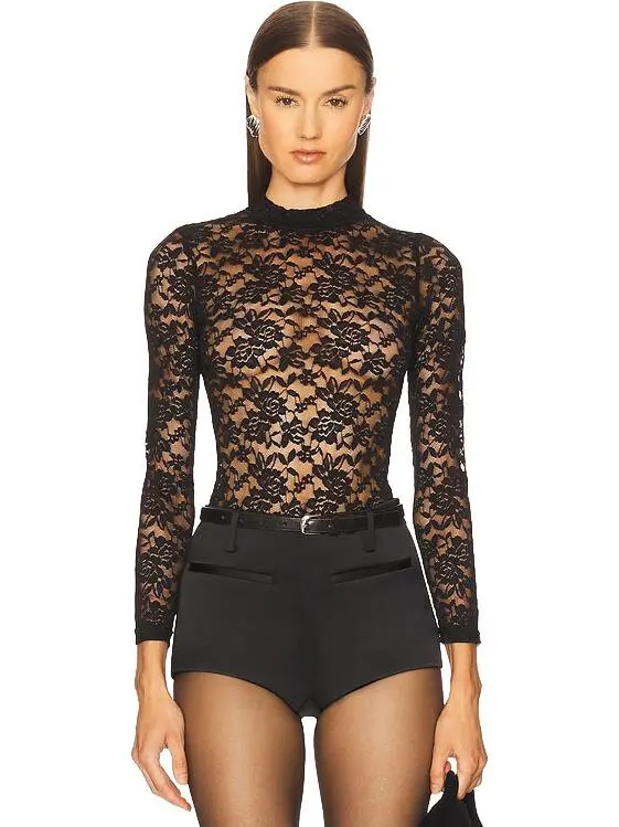 STEMS Lace Mock Neck Bodysuit - Black