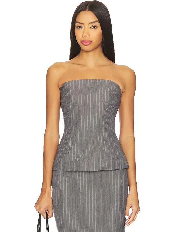ALL THE WAYS Alessia Strapless Top - Grey Pinstripe