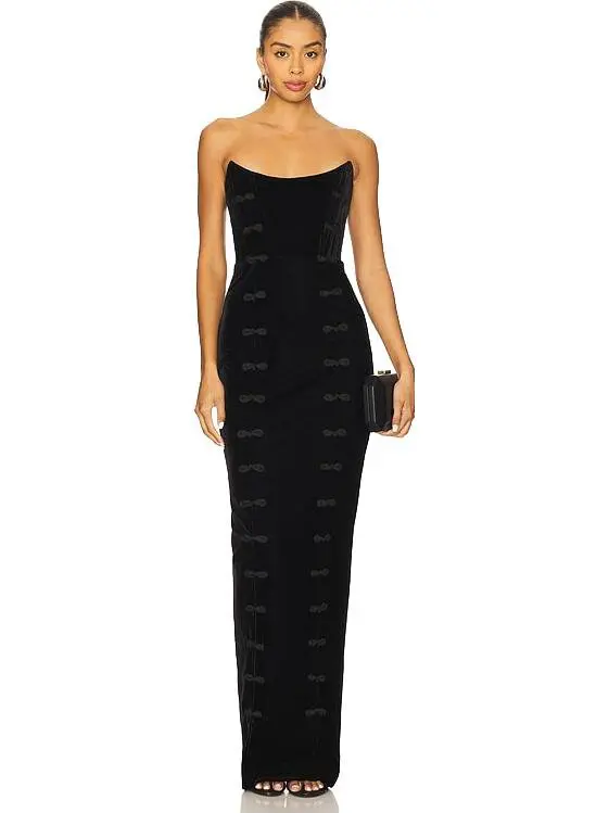 SAU LEE Vesper Velvet Gown - Black