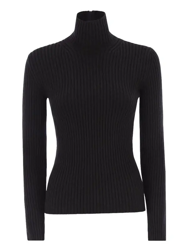 Max Mara Aral1234 Ribbed Wool And Cashmere Turtleneck Jumper - Black