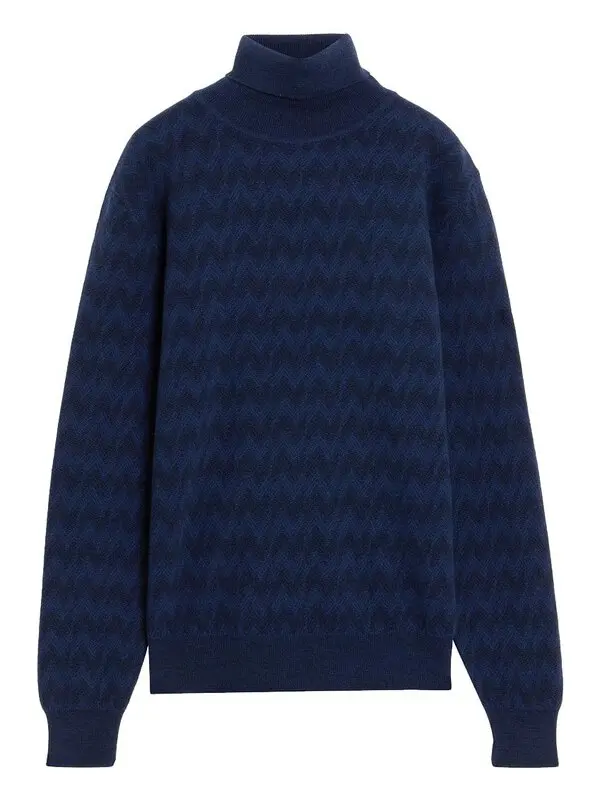 Missoni Jacquard-knit Wool And Cashmere-blend Turtleneck Sweater - Navy
