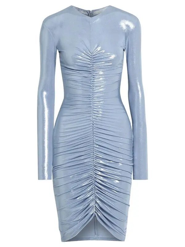 Norma Kamali Ruched Lamé Mini Dress - Light Blue