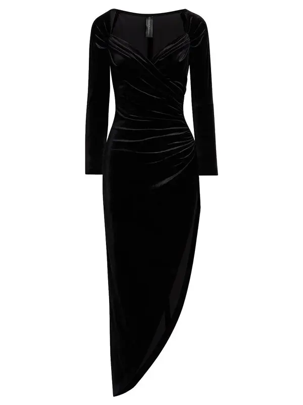 Norma Kamali Asymmetric Ruched Velvet Maxi Dress - Black