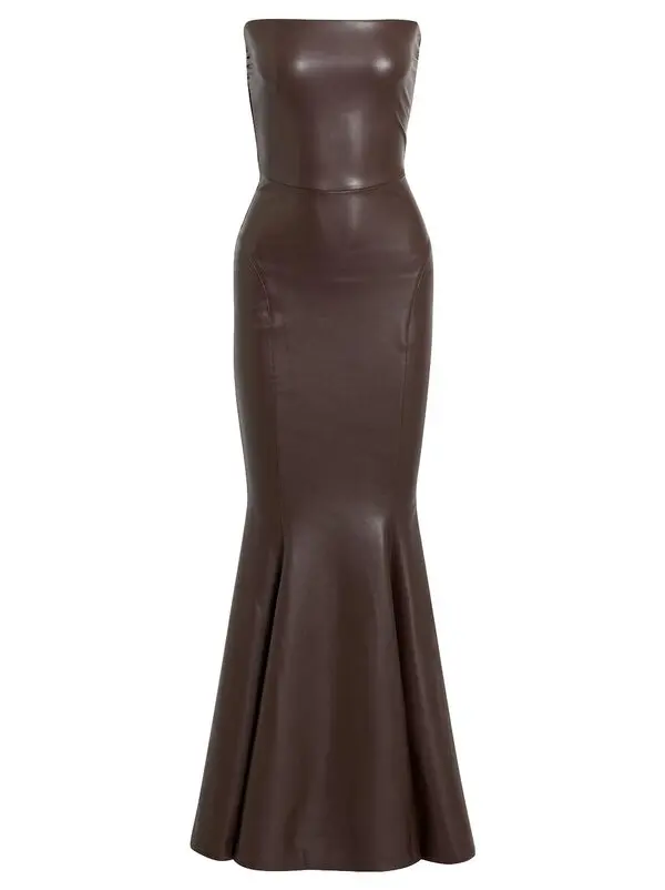 Norma Kamali Strapless Fluted Hem Gown - Chocolate
