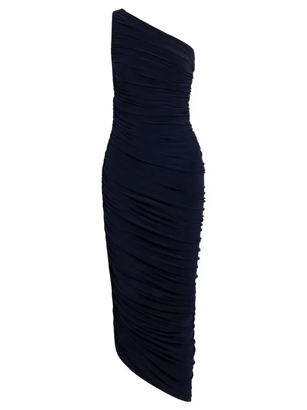 Norma Kamali Diana One-shoulder Ruched Gown - Navy