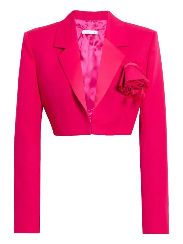 AREA Cropped Floral-appliquéd Wool-twill Blazer - Fuchsia