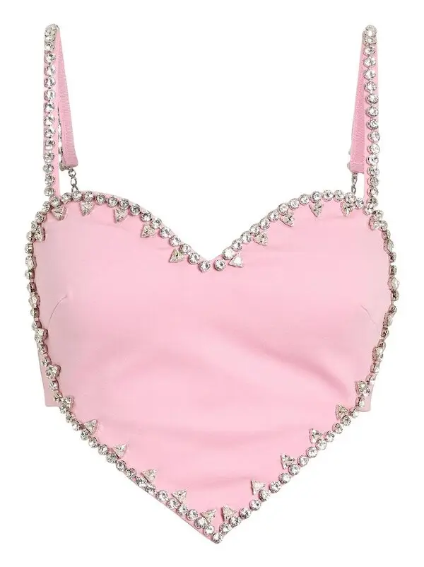 AREA Cropped Crystal-embellished Ponte Bustier Top - Pink