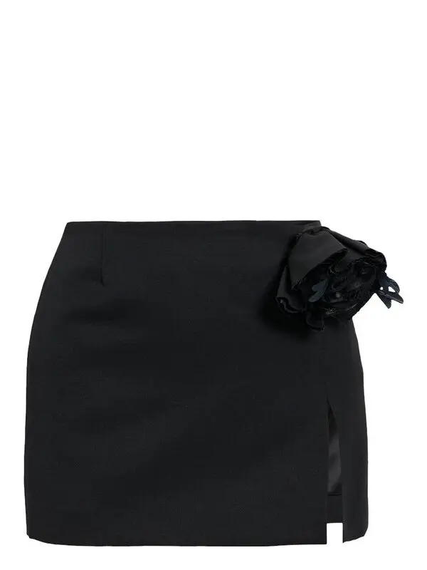 AREA Floral-appliquéd Wool-twill Mini Skirt - Black