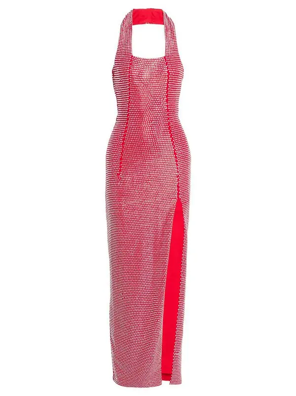 AREA Crystal-embellished Halterneck Gown - Red