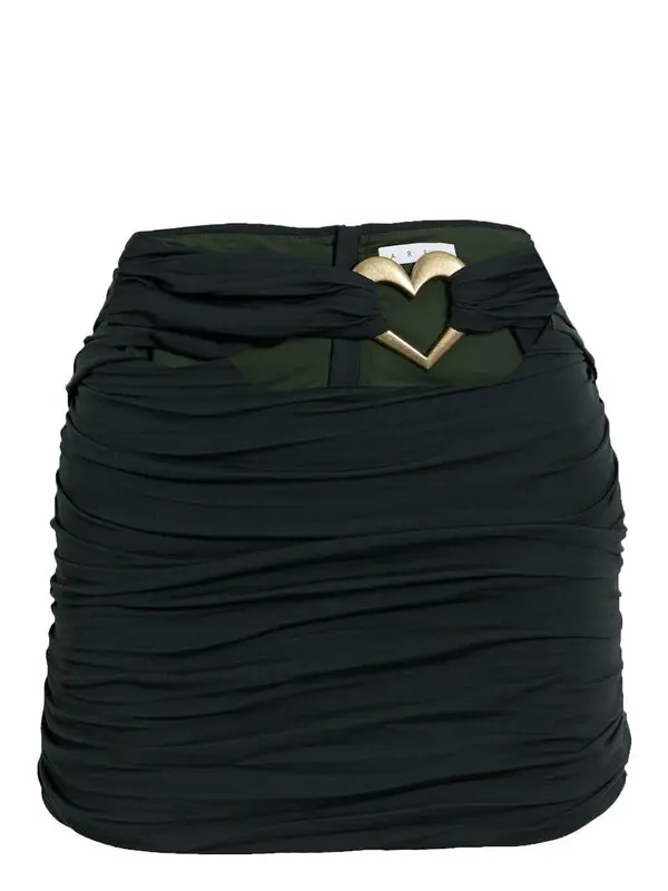 AREA Ruched Embellished Mini Skirt - Dark Green