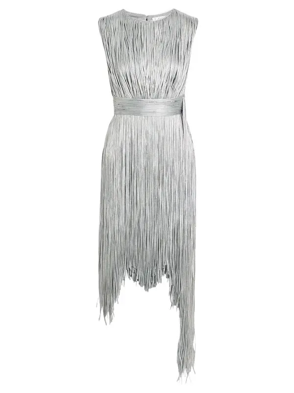AREA Fringed Metallic Cotton-blend Jersey Dress - Silver