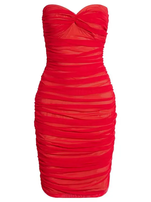 Norma Kamali Strapless Ruched Stretch-mesh Mini Dress - Red