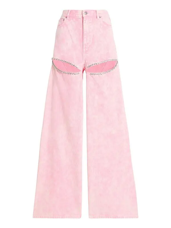 AREA Cutout Crystal-embellished Wide-leg Jeans - Baby Pink