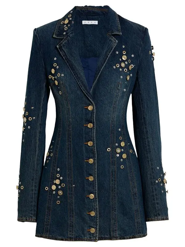 AREA Embellished Denim Mini Dress - Dark Denim