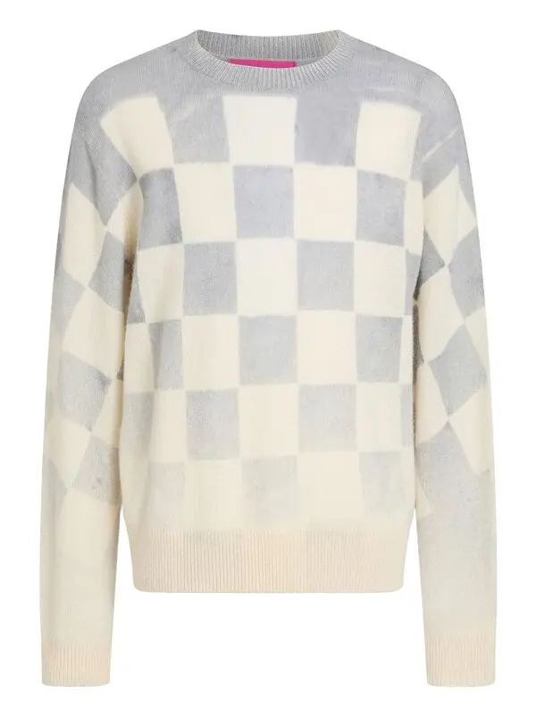 THE ELDER STATESMAN Chess Tranquility Checked Cashmere Sweater - Gray